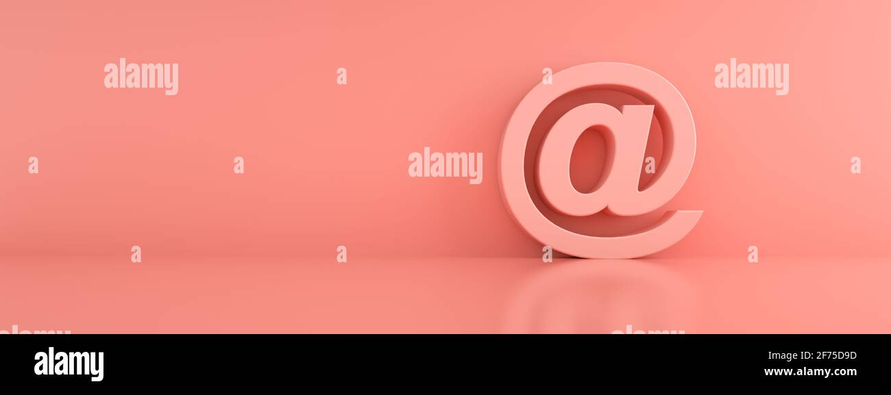 pink mail 3d render design element email sign, @ symbol, panoramic ...