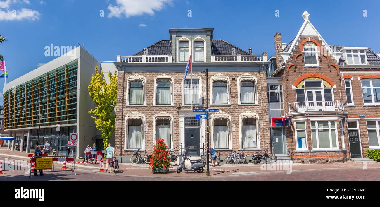 Panorama of old houses in the center of Assen, Netherlands Stock Photo ...