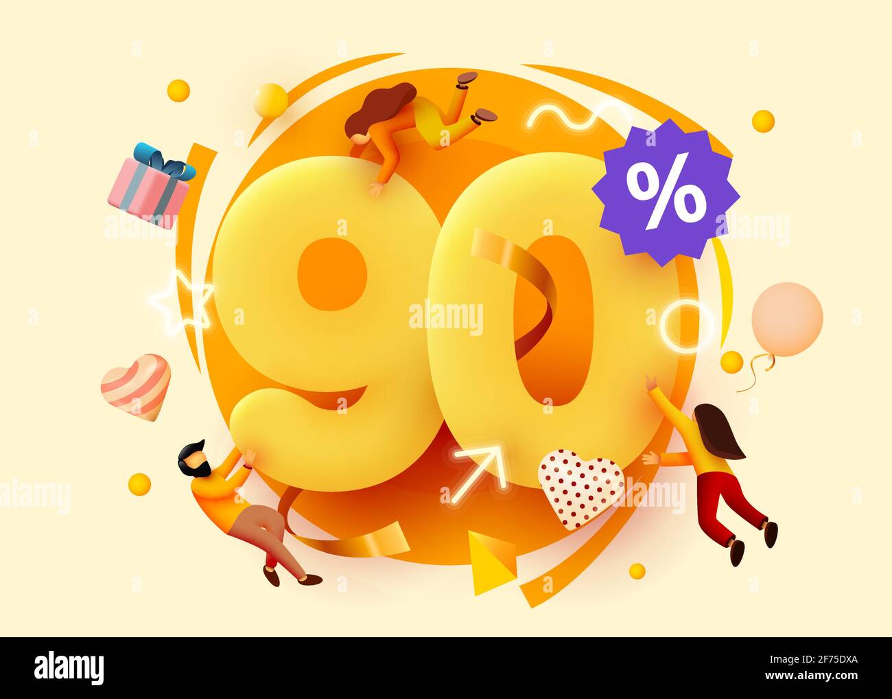 Mega sale. 90 percent discount. Special offer background with flying ...