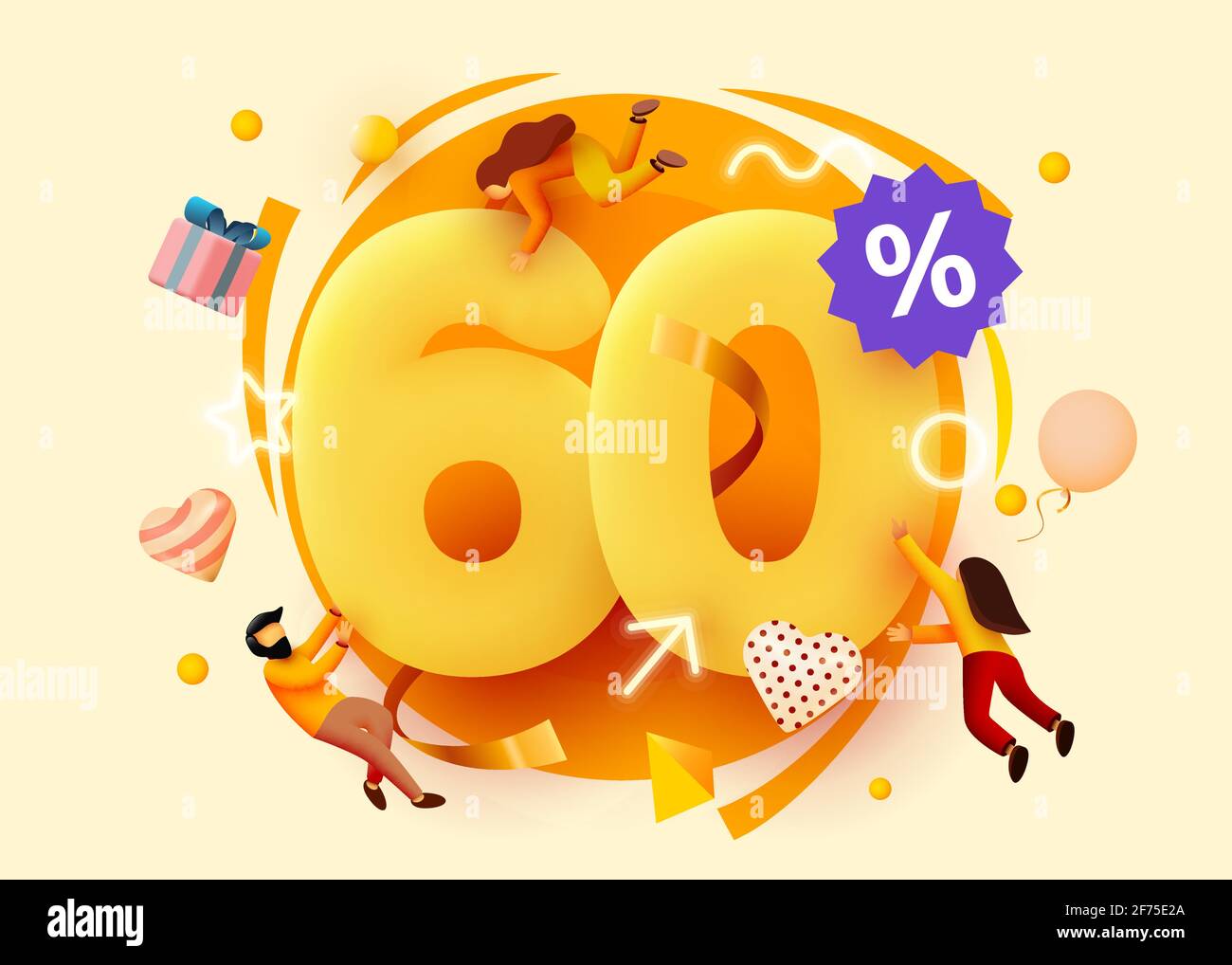 Mega sale. 60 percent discount. Special offer background with flying ...