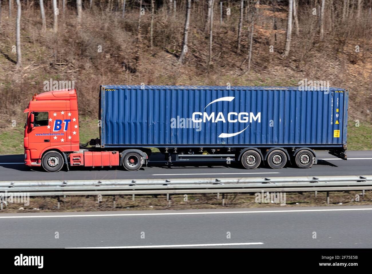 Beneluxtrans DAF XF truck with CMA CGM container on motorway Stock ...