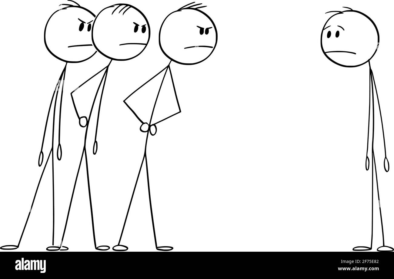 Three Men Looking Angrily or Angry at One Man. Vector Cartoon Stick ...