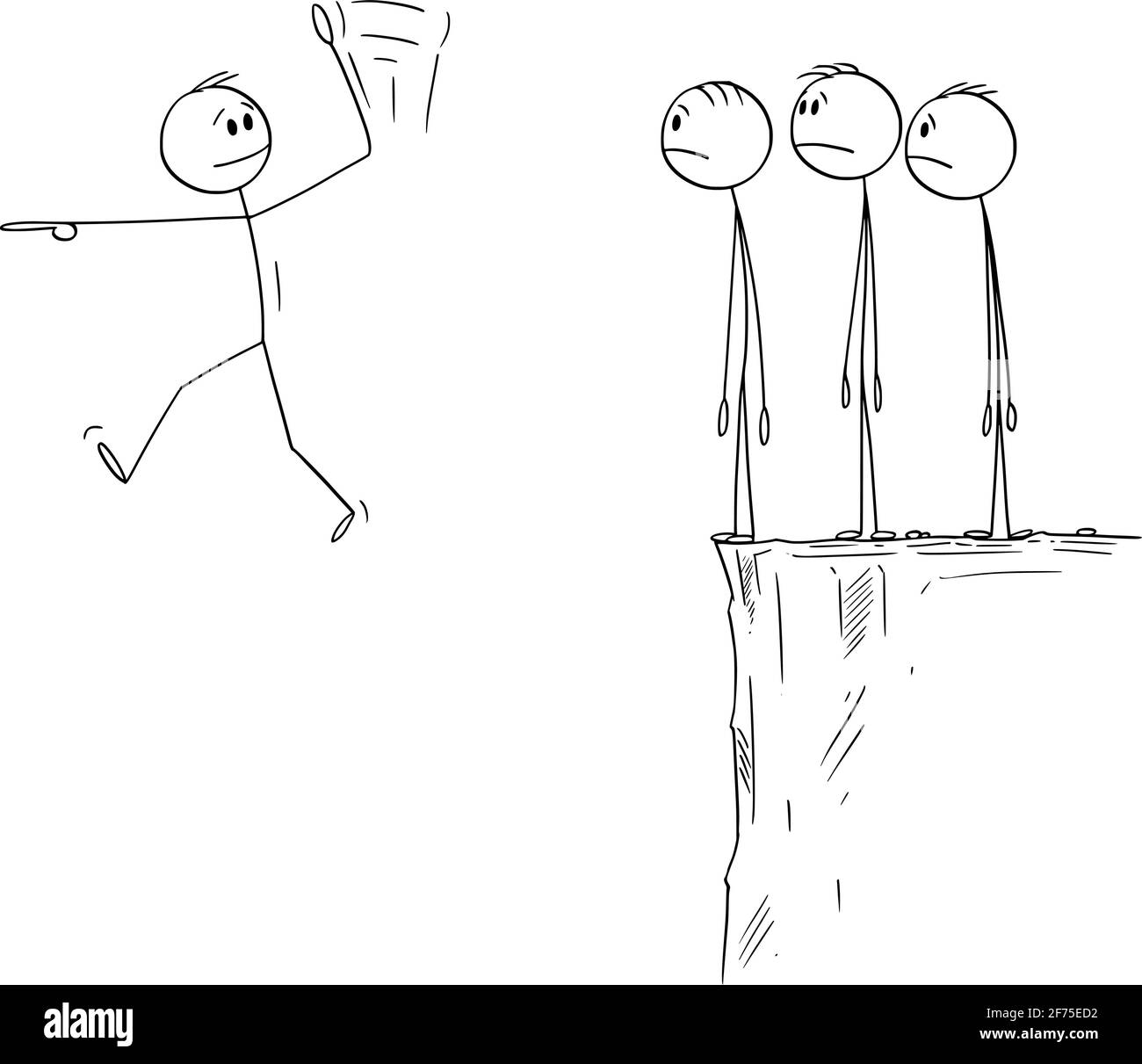 Leader Leading Team to Success on Impossible Way, Vector Cartoon Stick ...