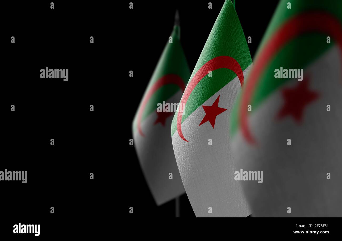 Small national flags of the Algeria on a black background Stock Photo ...