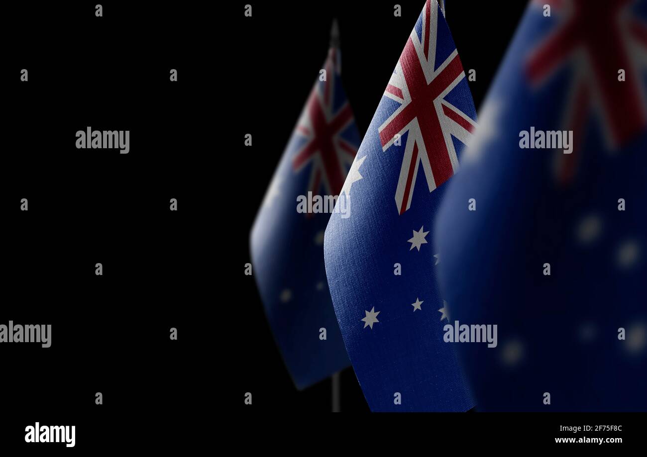 Small national flags of the Australia on a black background Stock Photo ...