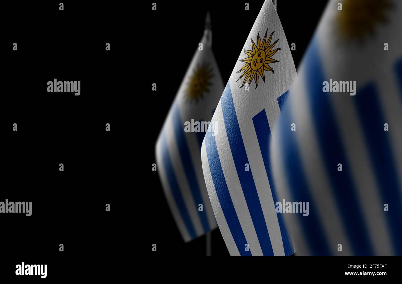 Small national flags of the Uruguay on a black background Stock Photo ...