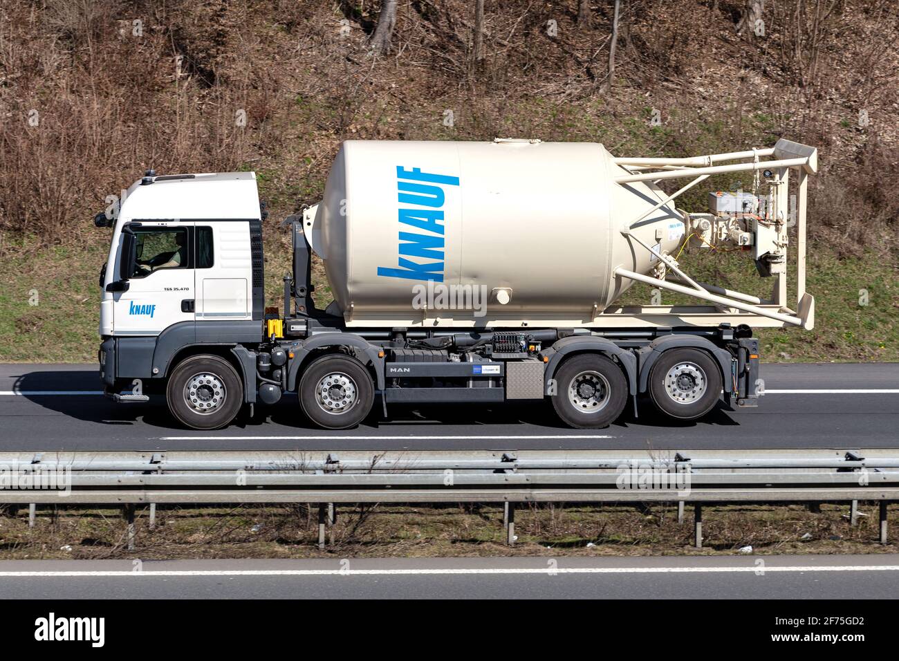 Knauf MAN TGS mortar silo transporting truck on motorway Stock Photo ...