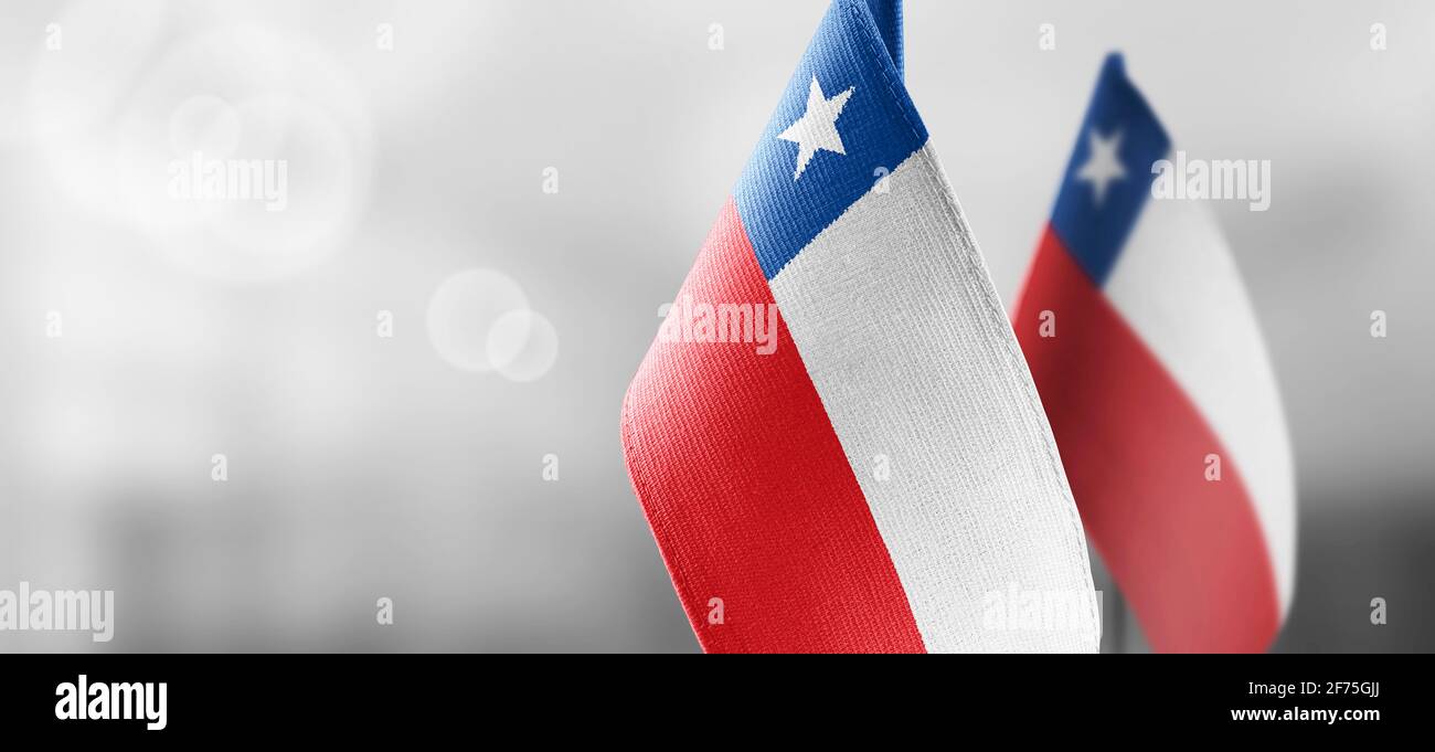 Small national flags of the Chile on a light blurry background Stock ...