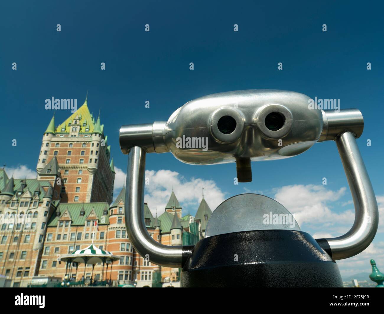 Canada,Quebec,Quebec City, Chateau Frontenac with viewing telescope ...