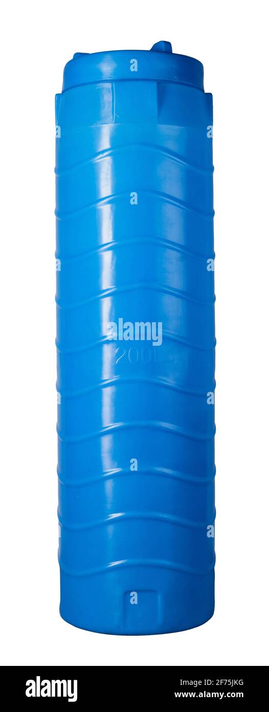 Blue plastic water tank isolated on white Stock Photo - Alamy