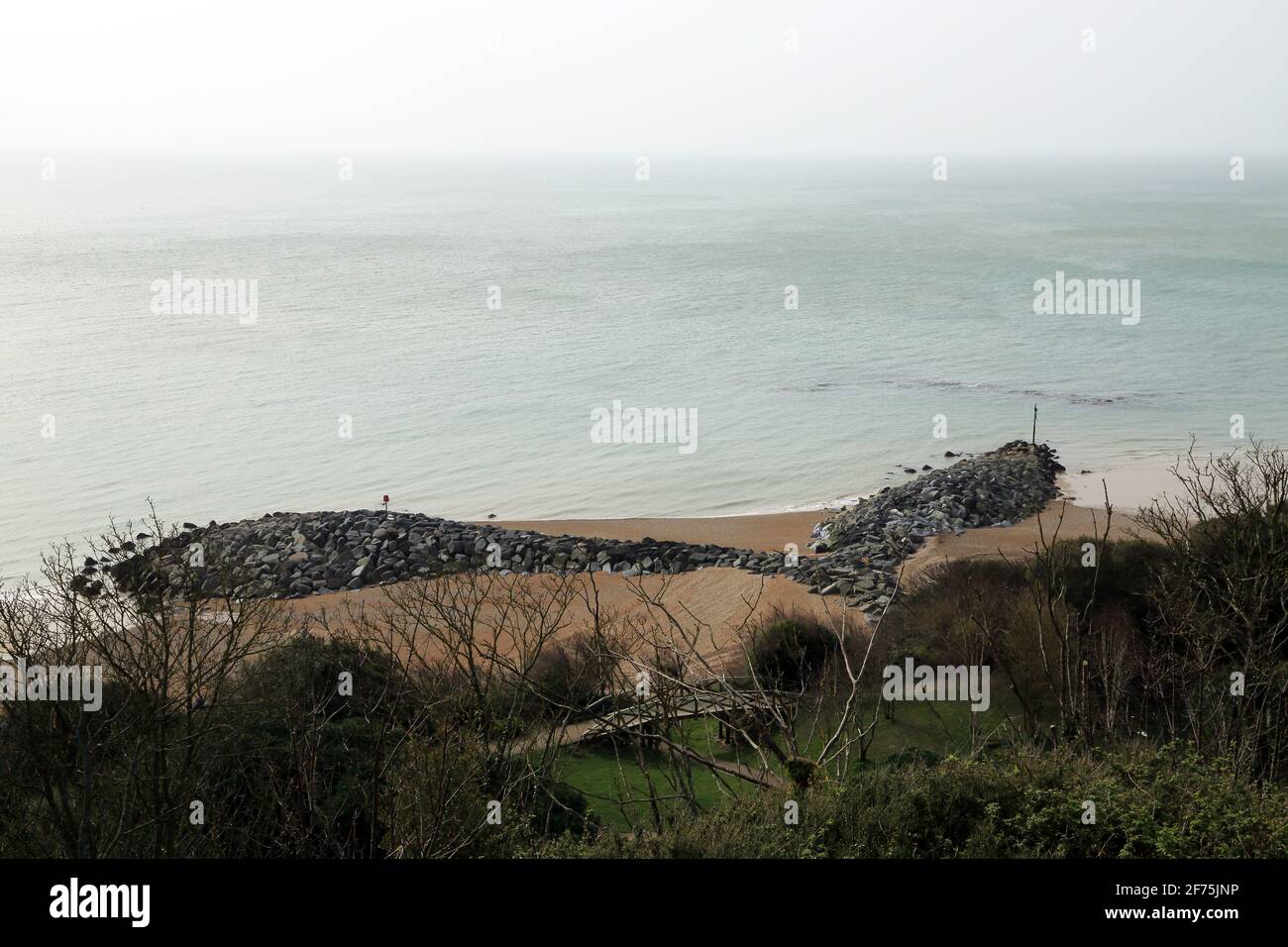 View of coastal defences in the form of a fish tail from The Lees ...