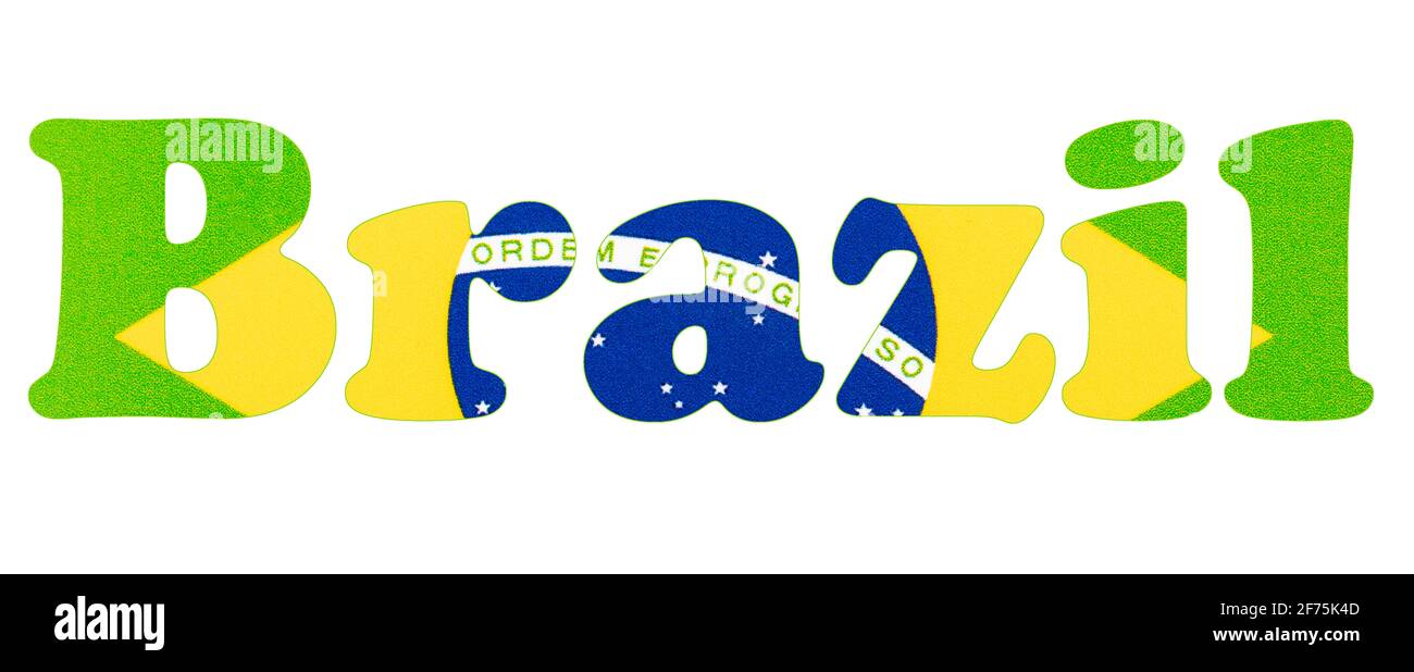 Letters with Brazilian flag - White background Stock Photo - Alamy