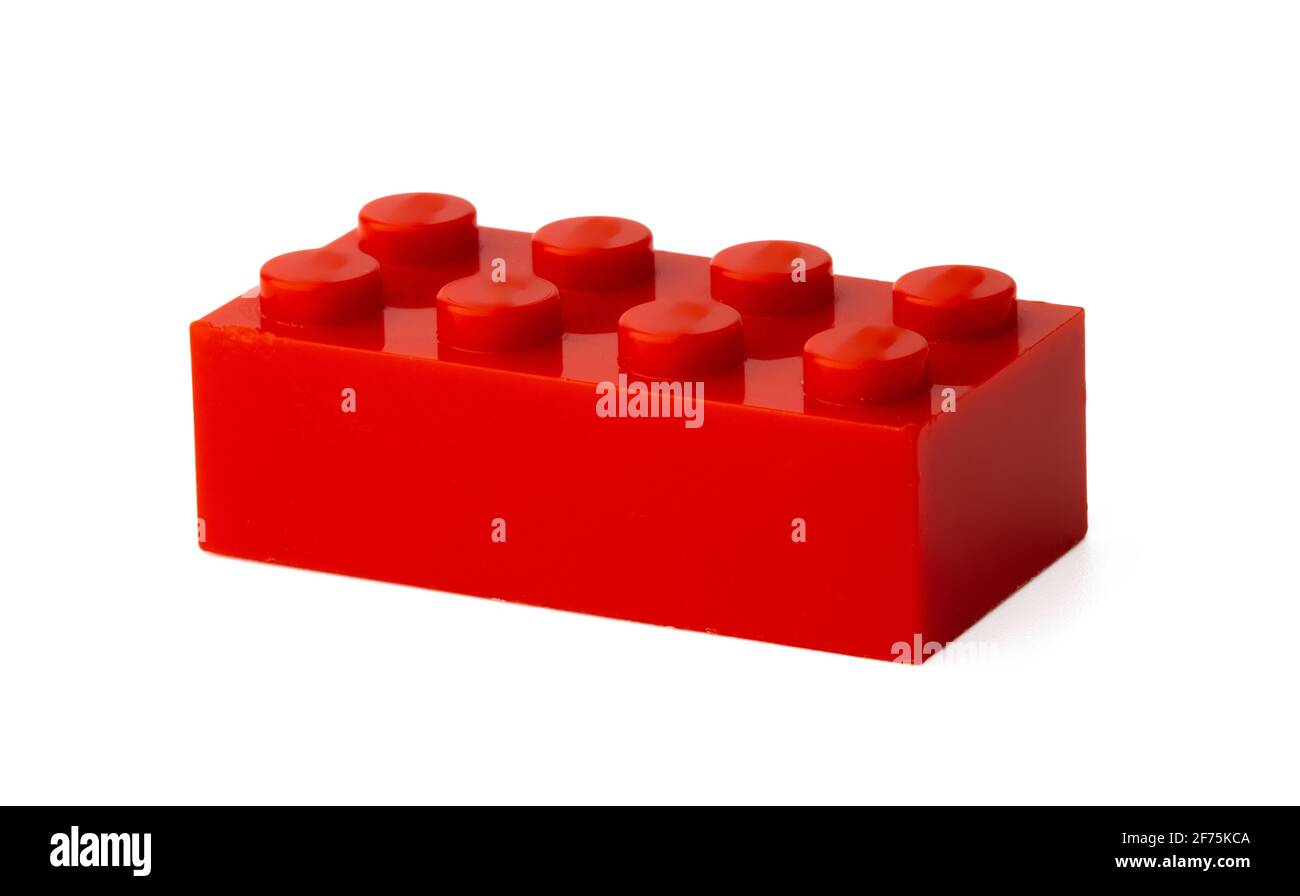 Colored plastic toy building block isolated on white Stock Photo - Alamy