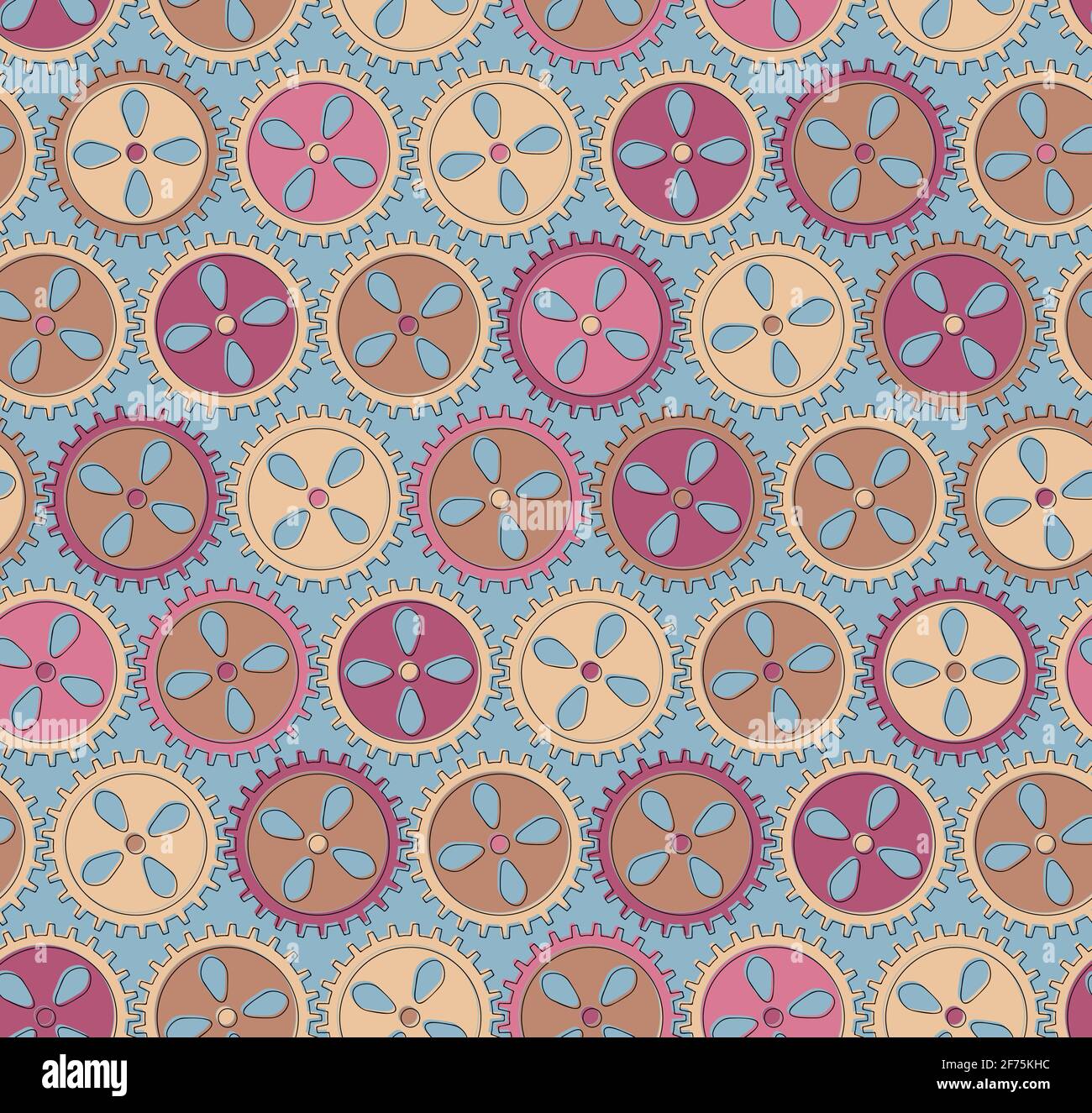 Vector seamless patern gears. Colored round gear elements of the ...