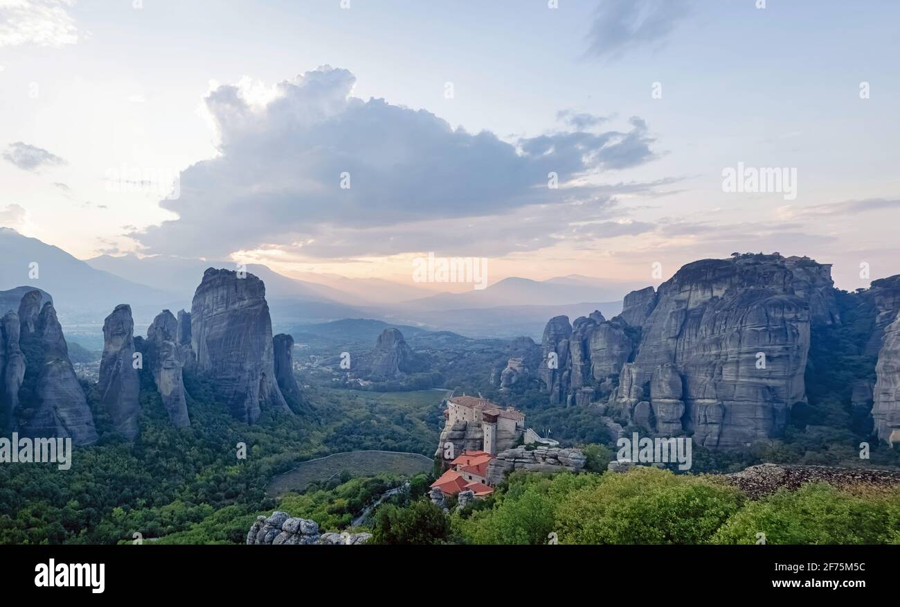 Panorama of Rocks and Monasteries of Meteora, Greece Stock Photo - Alamy