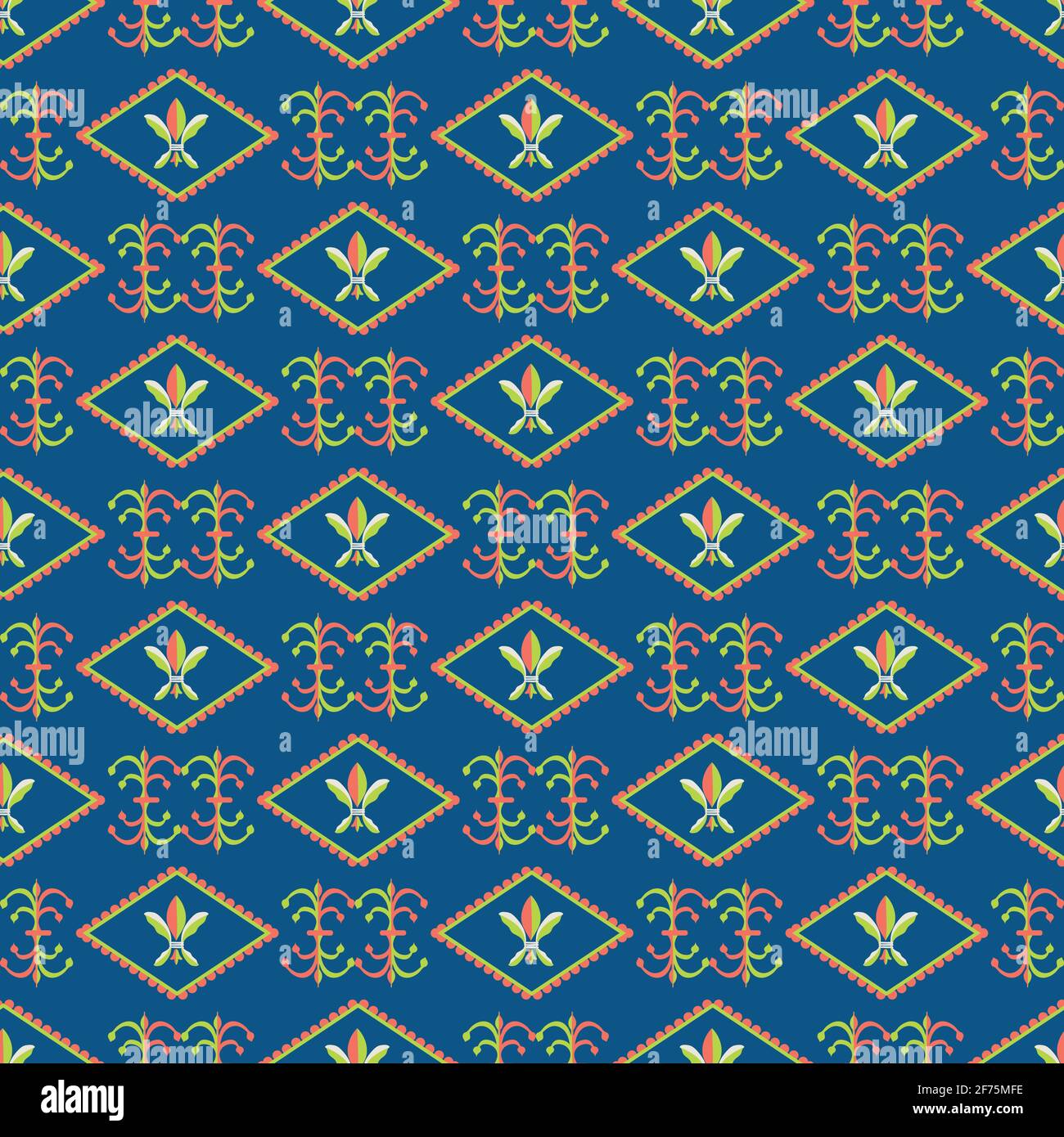 Vector fleur-de-lys diamond shape frames seamless pattern background ...