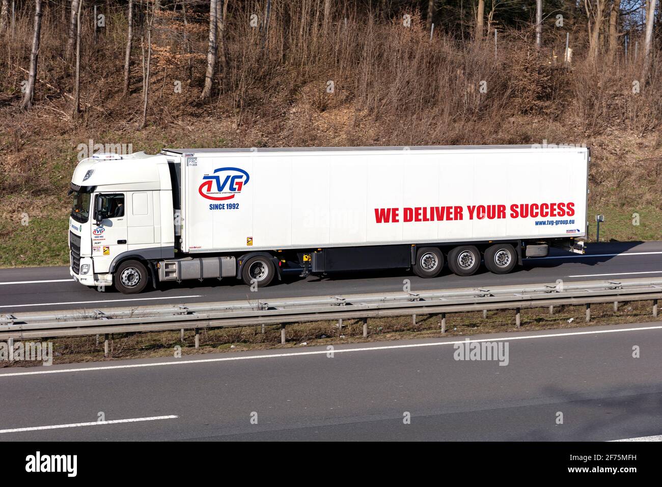 TVG DAF XF truck with temperature controlled trailer on motorway Stock ...