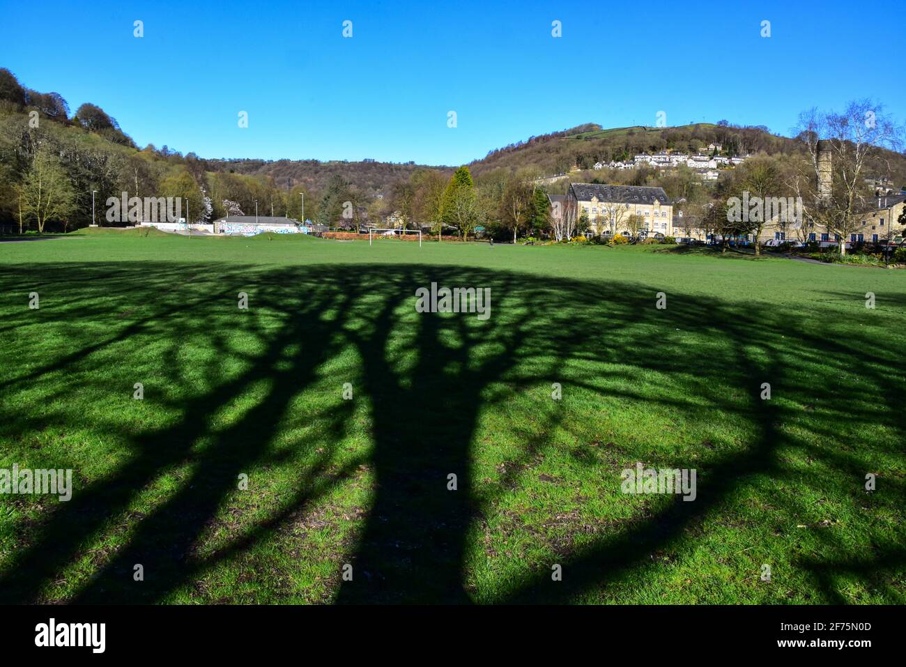 Tree shadows, Calder Holmes Park, Hebden Bridge, Calderdale, West ...