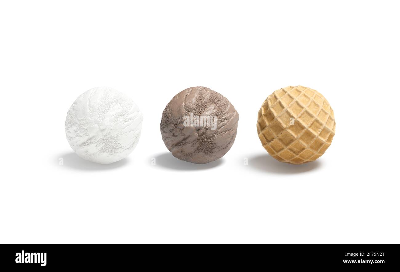 Blank vanilla, chocolate and waffle ice cream ball mockup, isolated ...