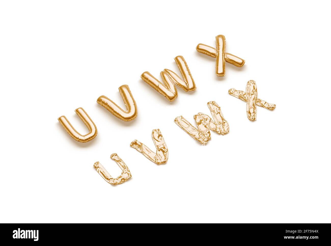 Inflated, deflated gold U V W X letters, balloon font Stock Photo - Alamy