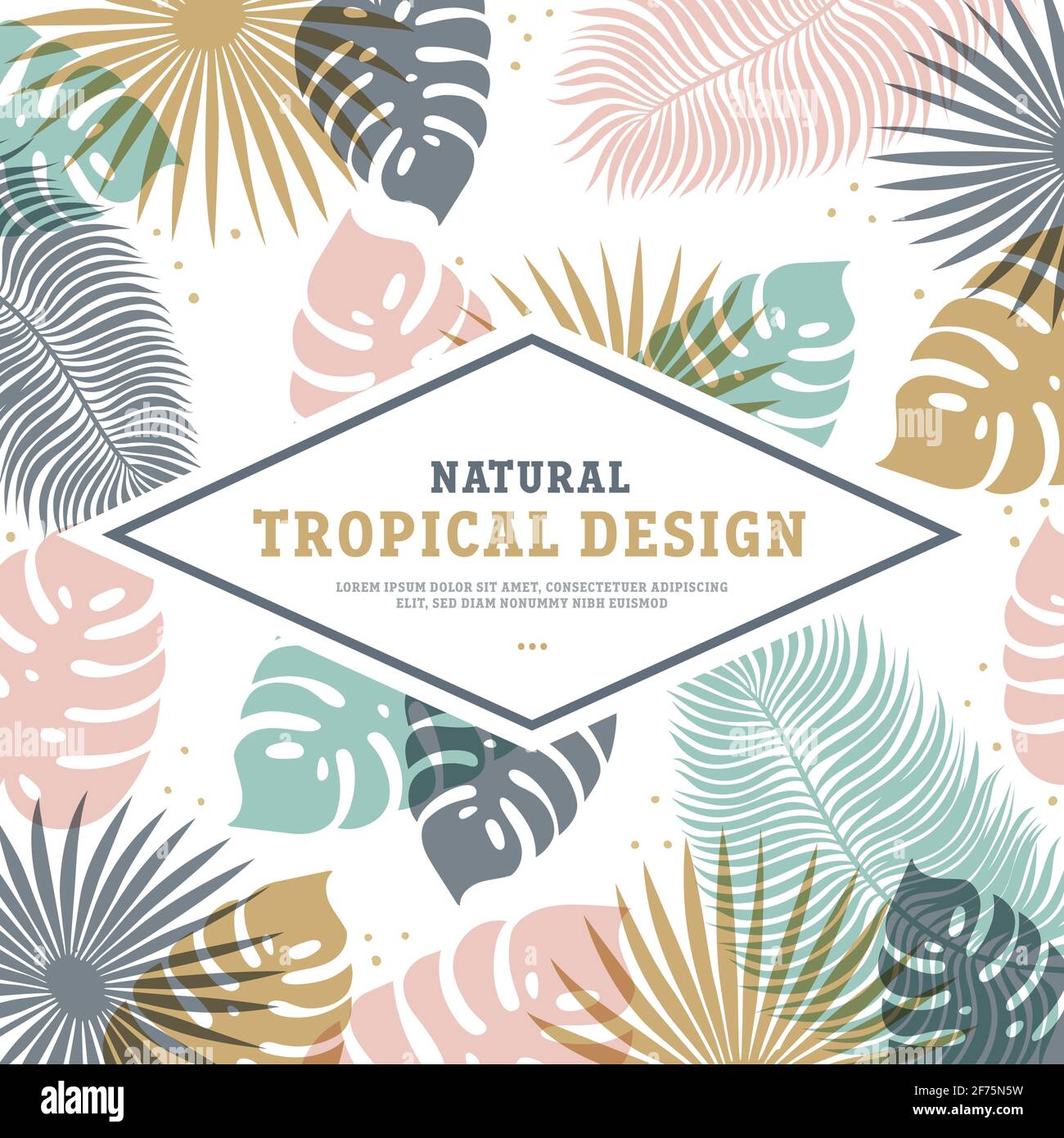 Tropical template in pastel colors with place for text. Summer tropical ...