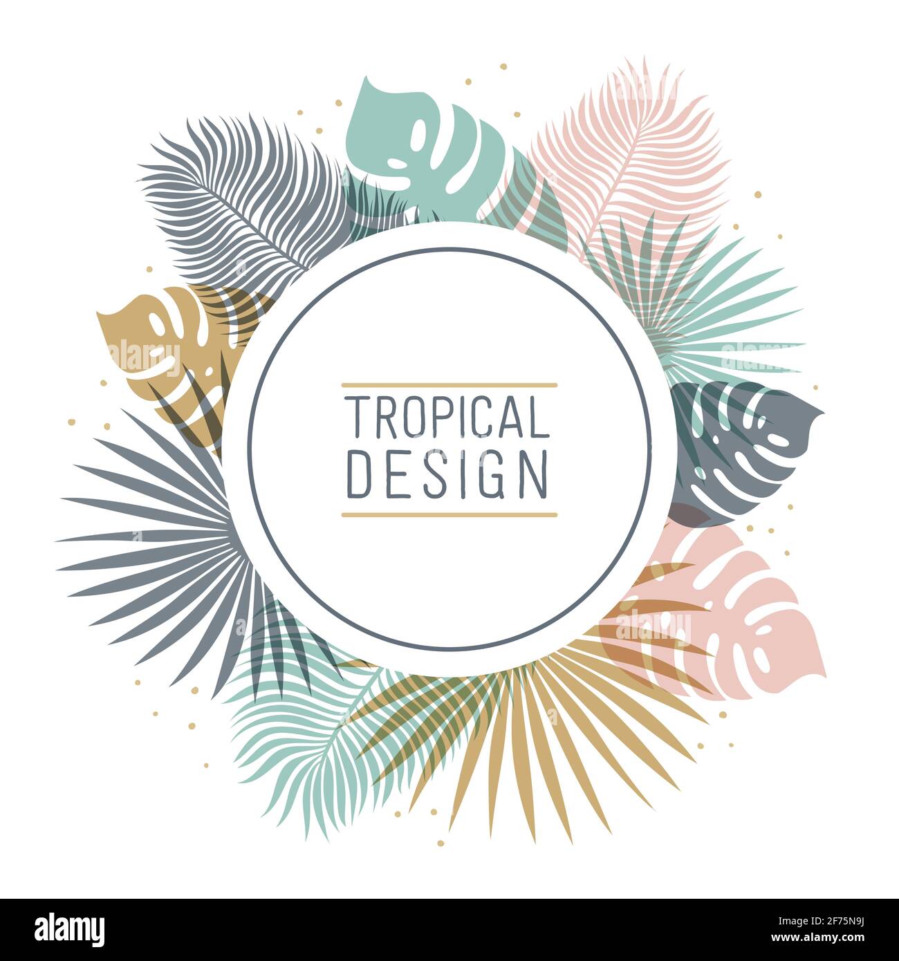 Tropical round shape frame in pastel colors. Summer tropical design ...