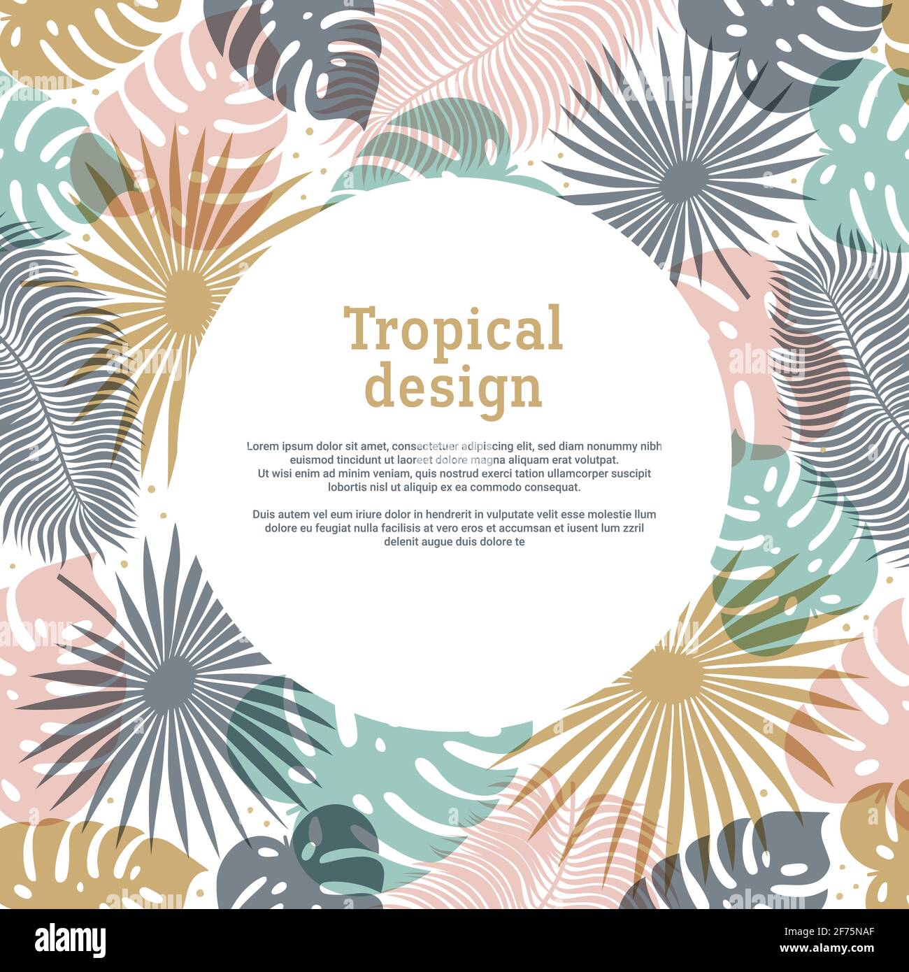 Tropical round shape frame in pastel colors with copy space. Summer ...