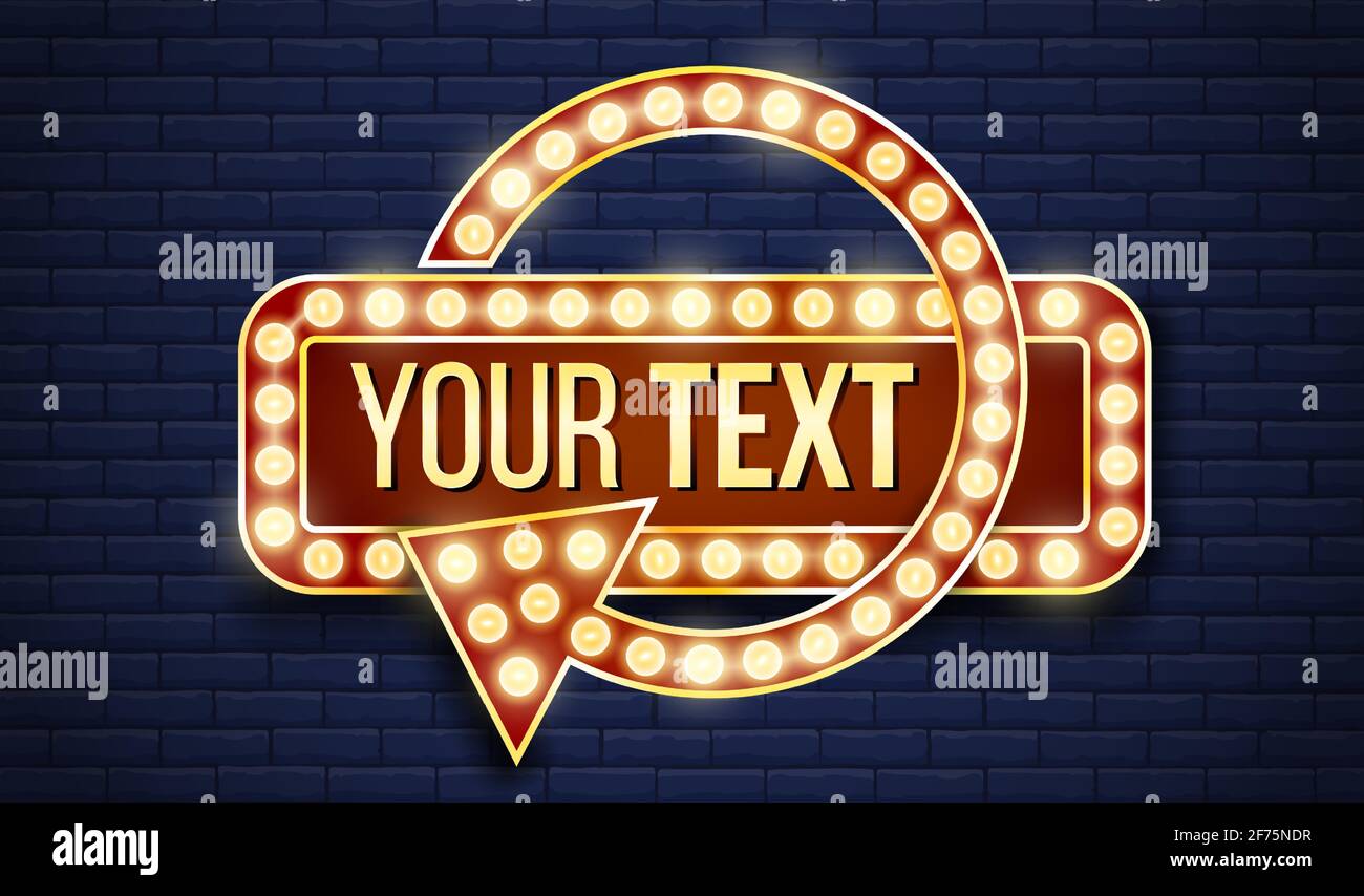 Golden colored retro lights glowing signboard with round arrow Stock ...