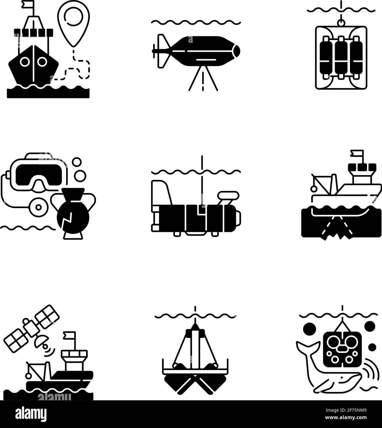 Marine exploration black linear icons set Stock Vector Image & Art - Alamy