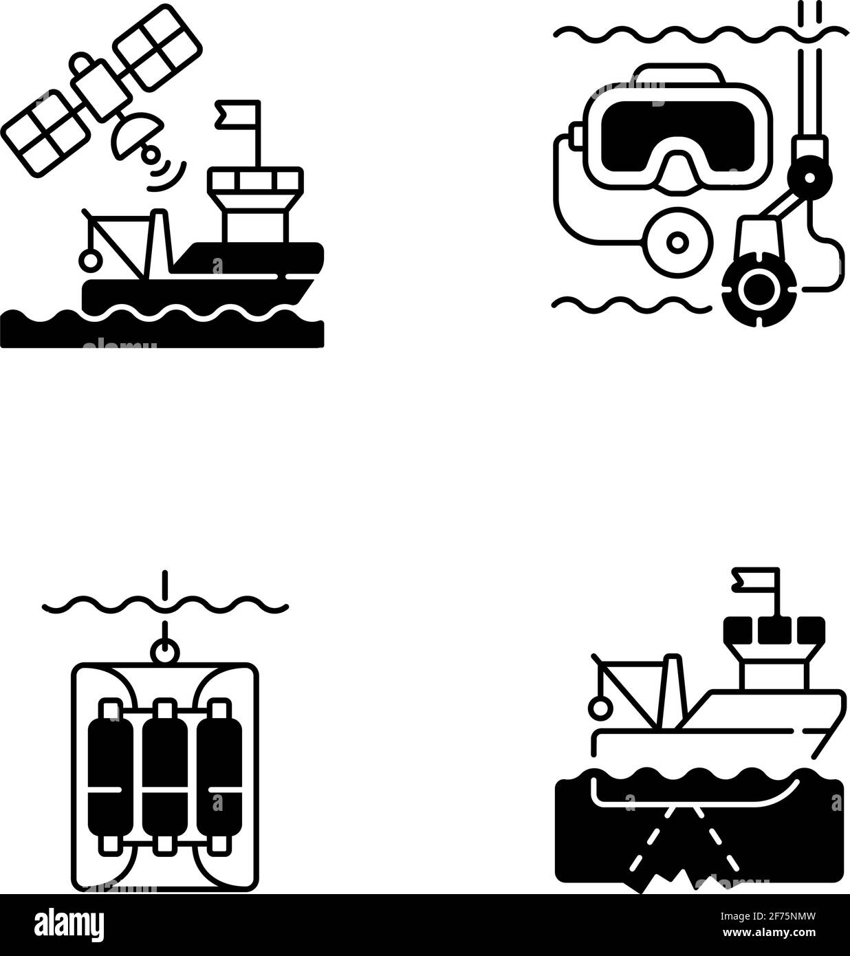 Marine exploration black linear icons set Stock Vector Image & Art - Alamy