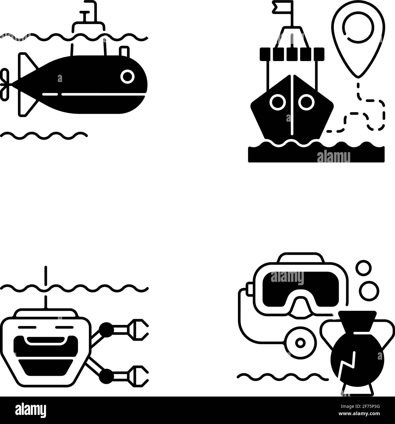 Marine exploration black linear icons set Stock Vector Image & Art - Alamy