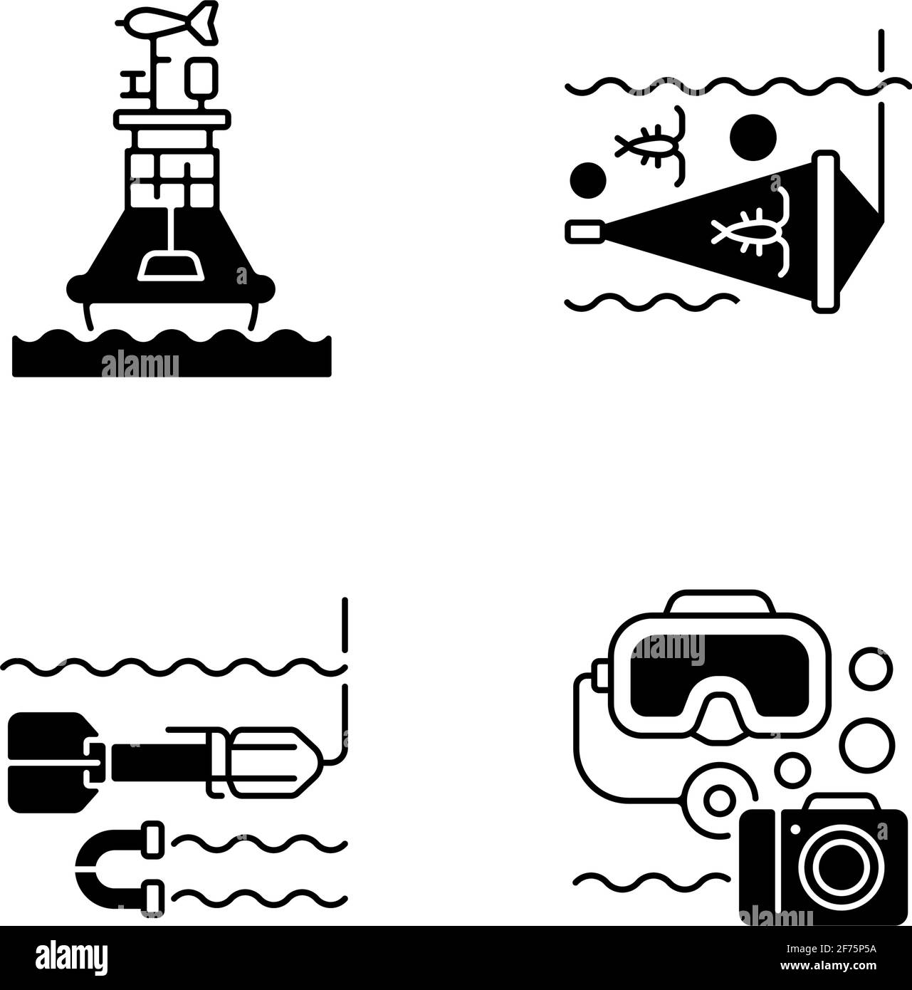 Marine exploration black linear icons set Stock Vector Image & Art - Alamy