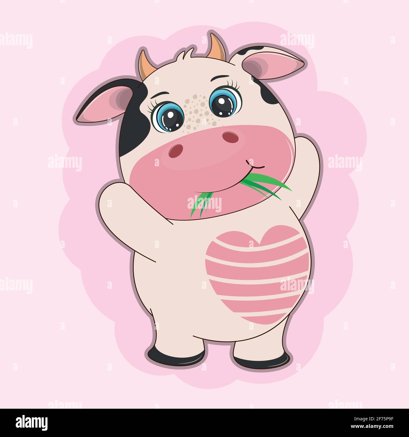 Fat cartoon cute cow with pink heart Stock Vector Image & Art - Alamy