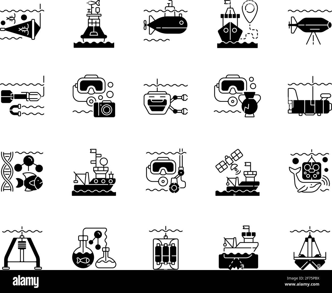 Marine exploration black linear icons set Stock Vector Image & Art - Alamy