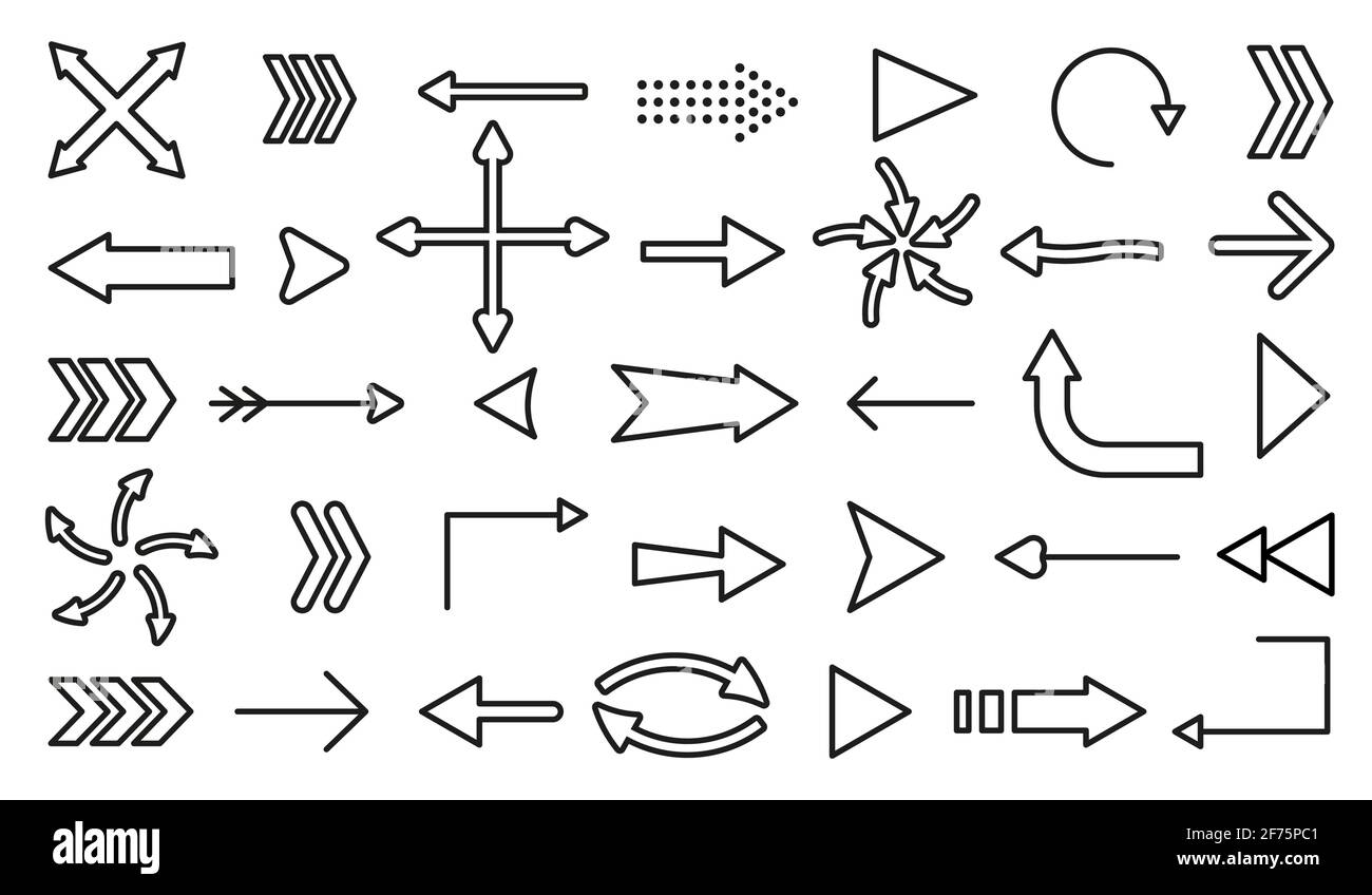 Line flat arrow icons set isolated on white background. Different shape ...