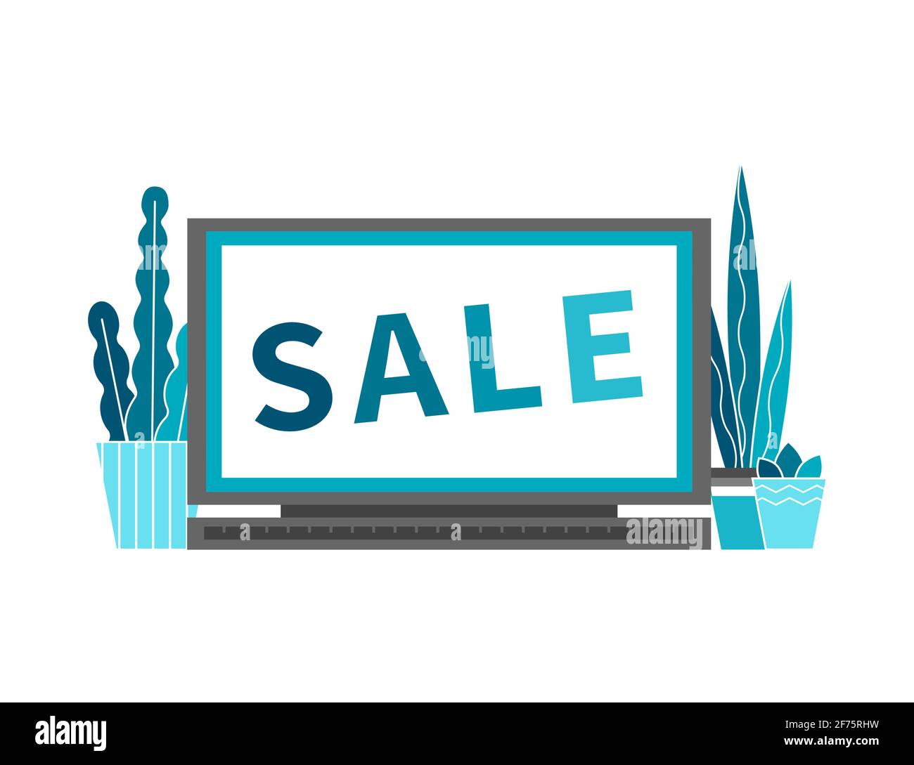 Vector flat isolated concept. Grey laptop with display and text SALE ...