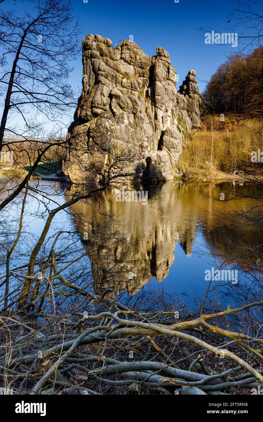 The Externsteine rock formation in the Teuteburg Forest in Germany ...