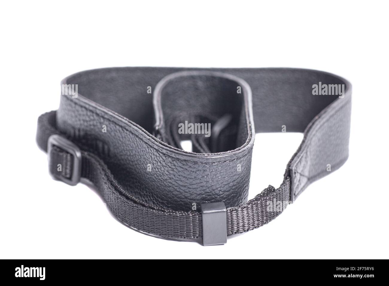 Black leather camera strap isolated on white background Stock Photo - Alamy