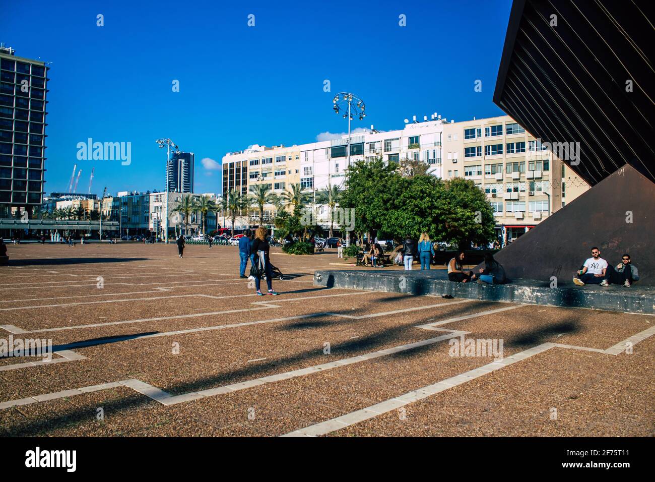 Tel Aviv Israel April 4, 2021 Israeli people at Rabin Square, a large ...