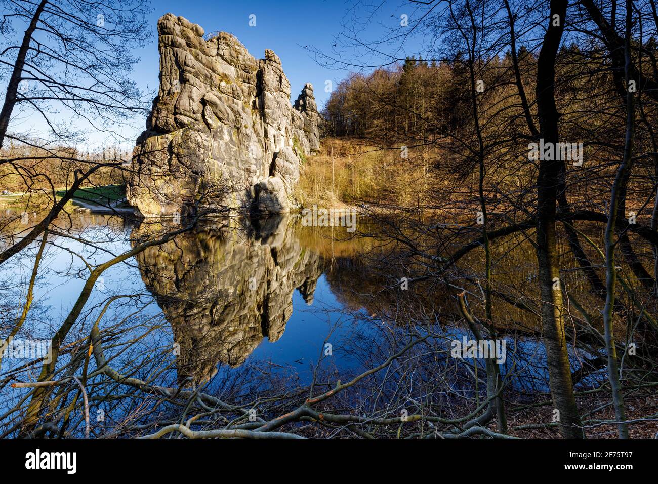 The Externsteine rock formation in the Teuteburg Forest in Germany ...