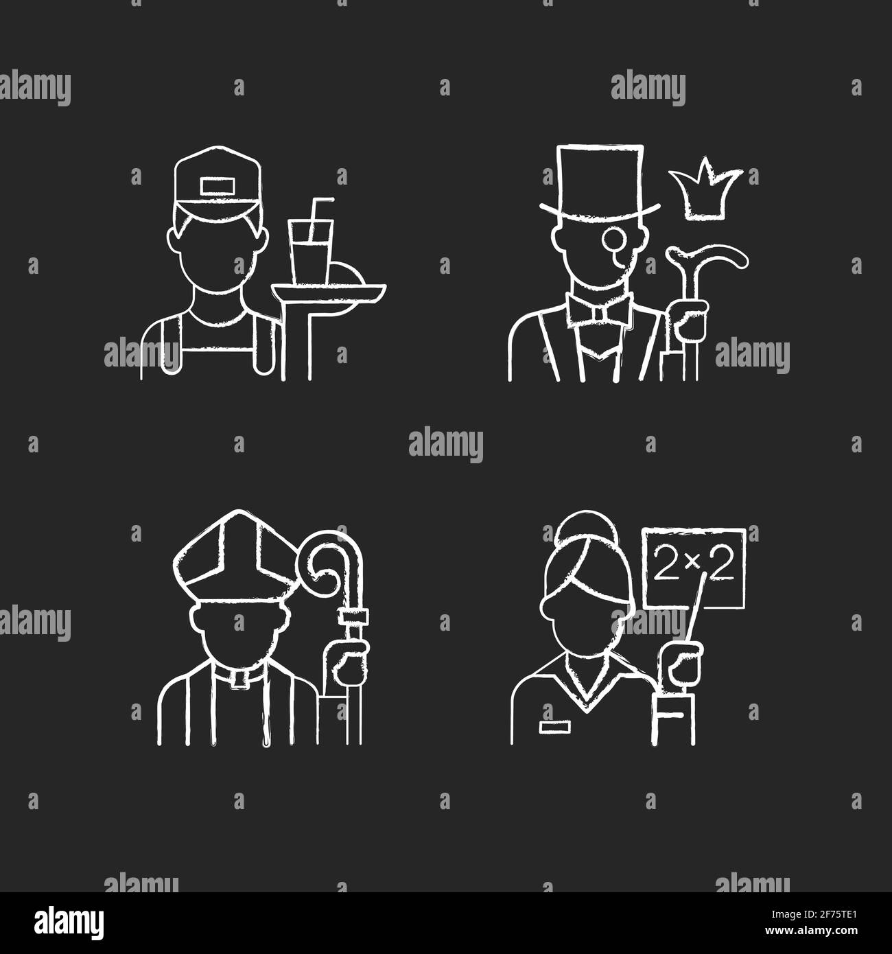 Social class type chalk white icons set on black background Stock ...