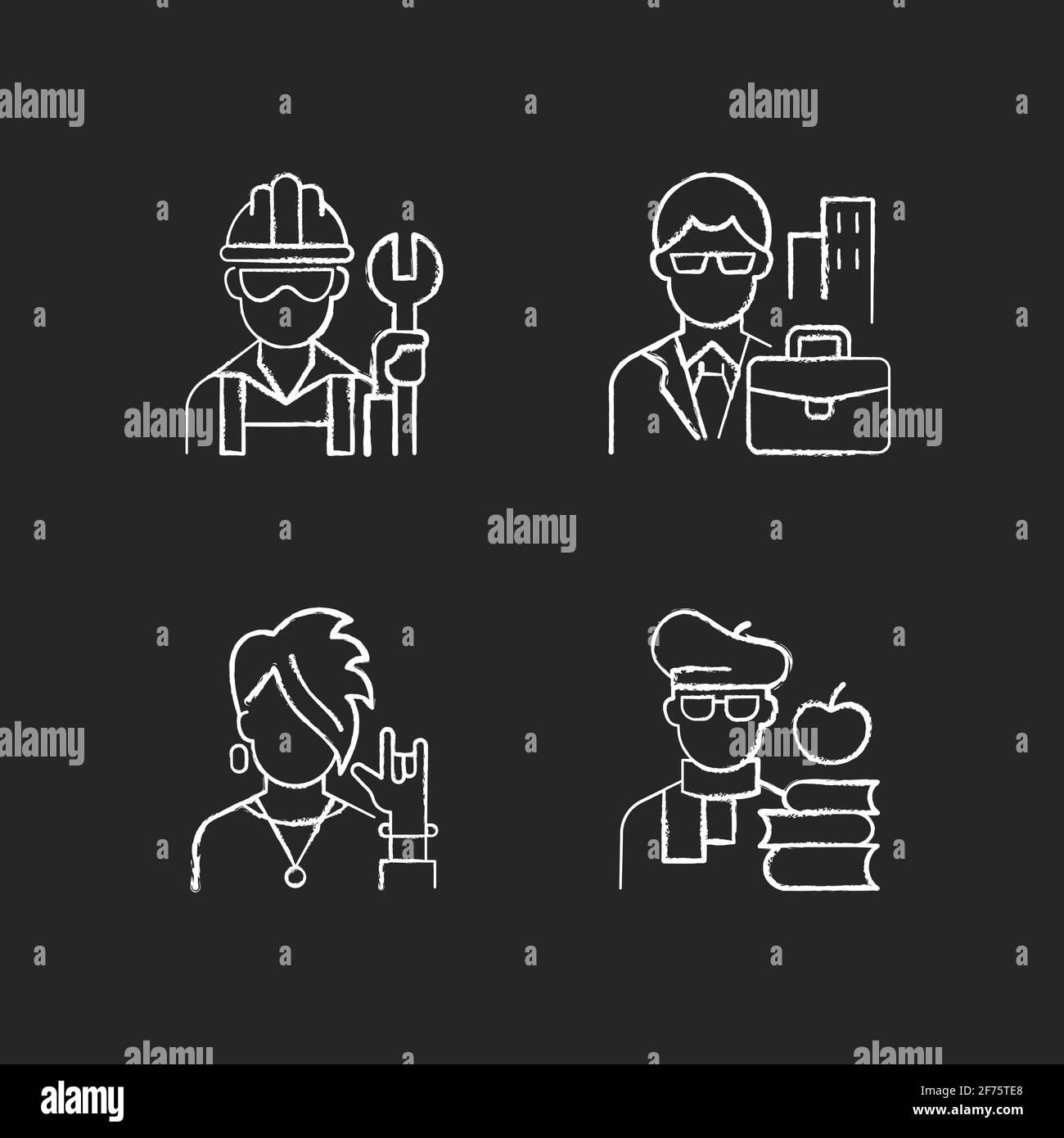 Social classification chalk white icons set on black background Stock ...