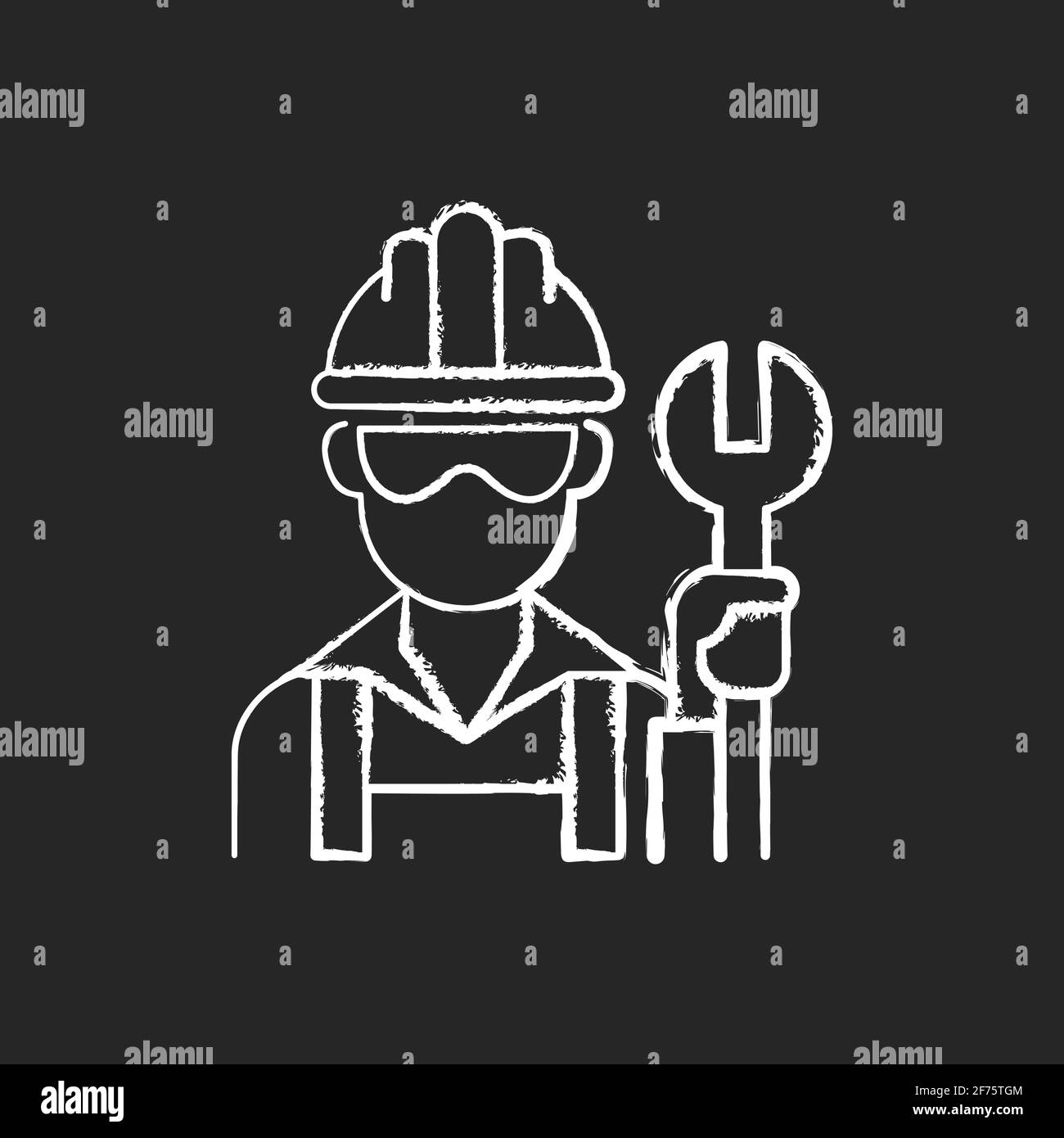 Blue collar worker chalk white icon on black background Stock Vector ...