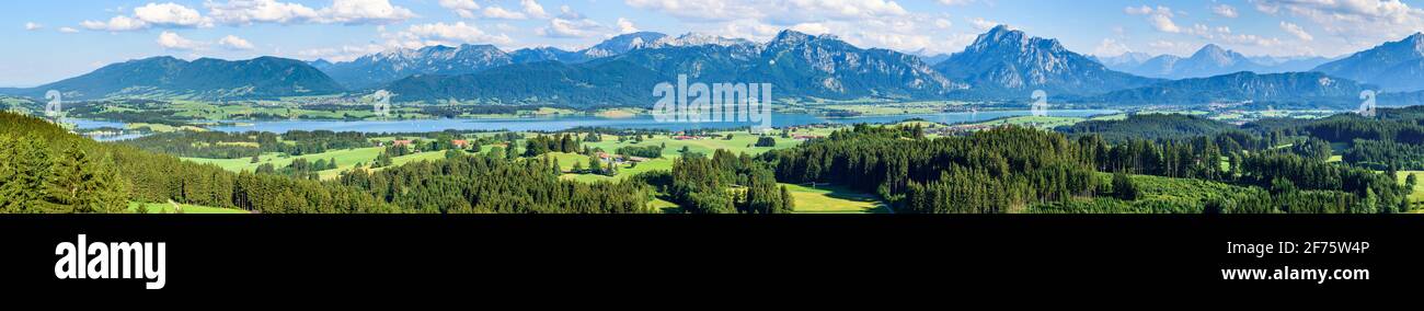 Panoramic view to Forggensee and the alpine border Stock Photo - Alamy