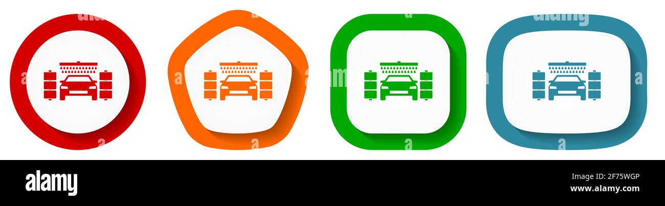 Car wash, auto cleaning service vector icon set, flat design buttons on ...