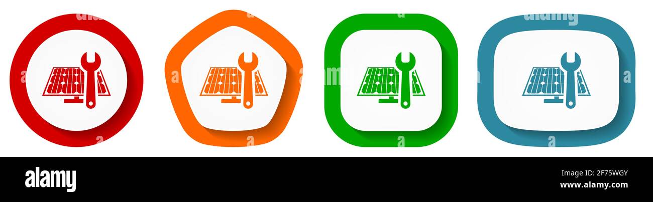 Solar panel service vector icons, set of pentagon, square, oval and ...
