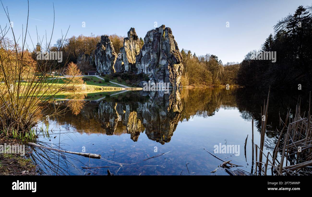 The Externsteine rock formation in the Teuteburg Forest in Germany ...