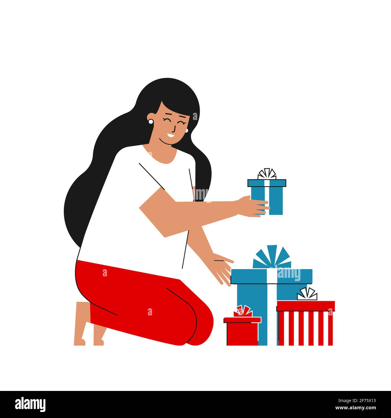 Vector isolated flat illustration. Cartoon woman is weared in white and ...