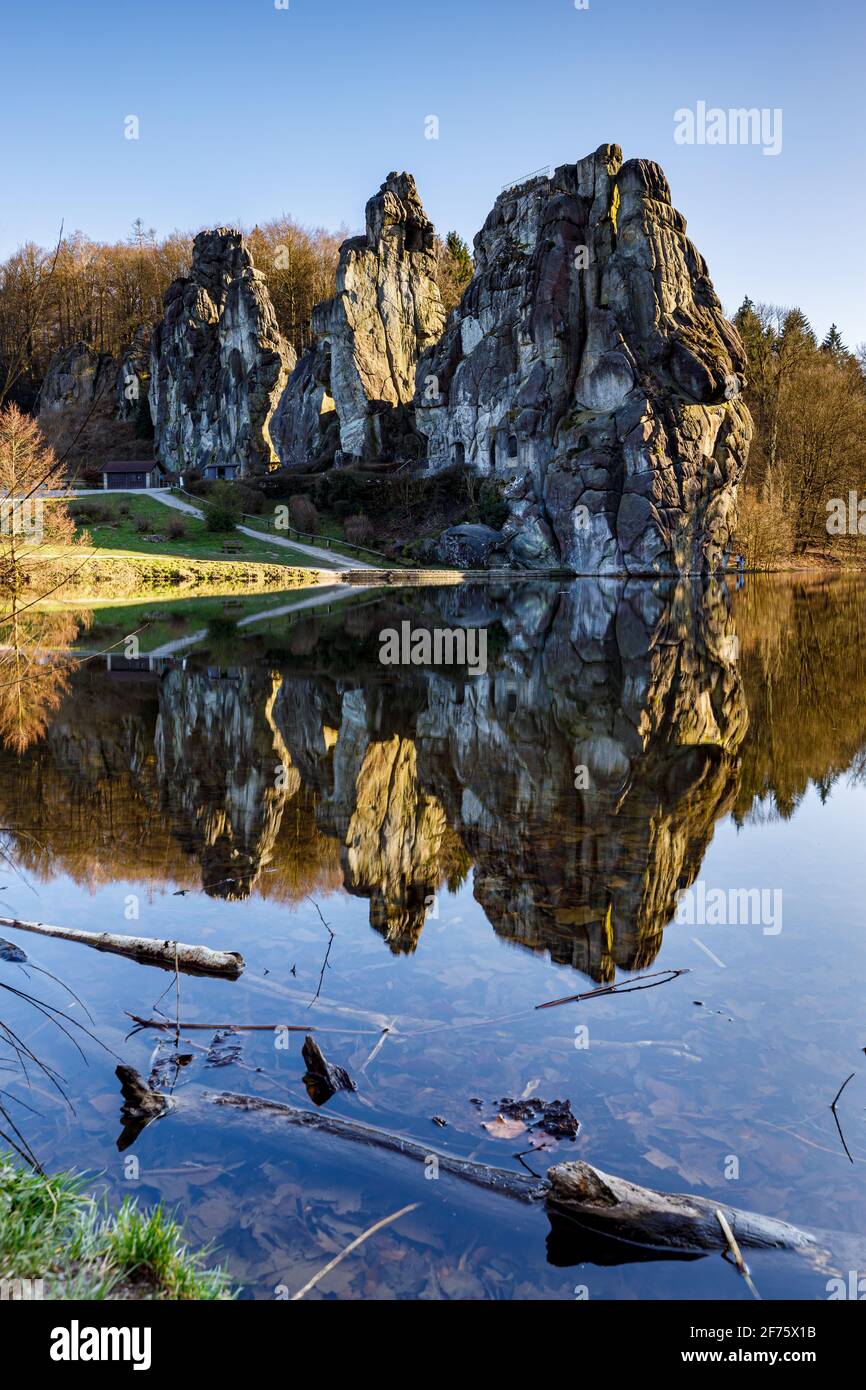 The Externsteine rock formation in the Teuteburg Forest in Germany ...