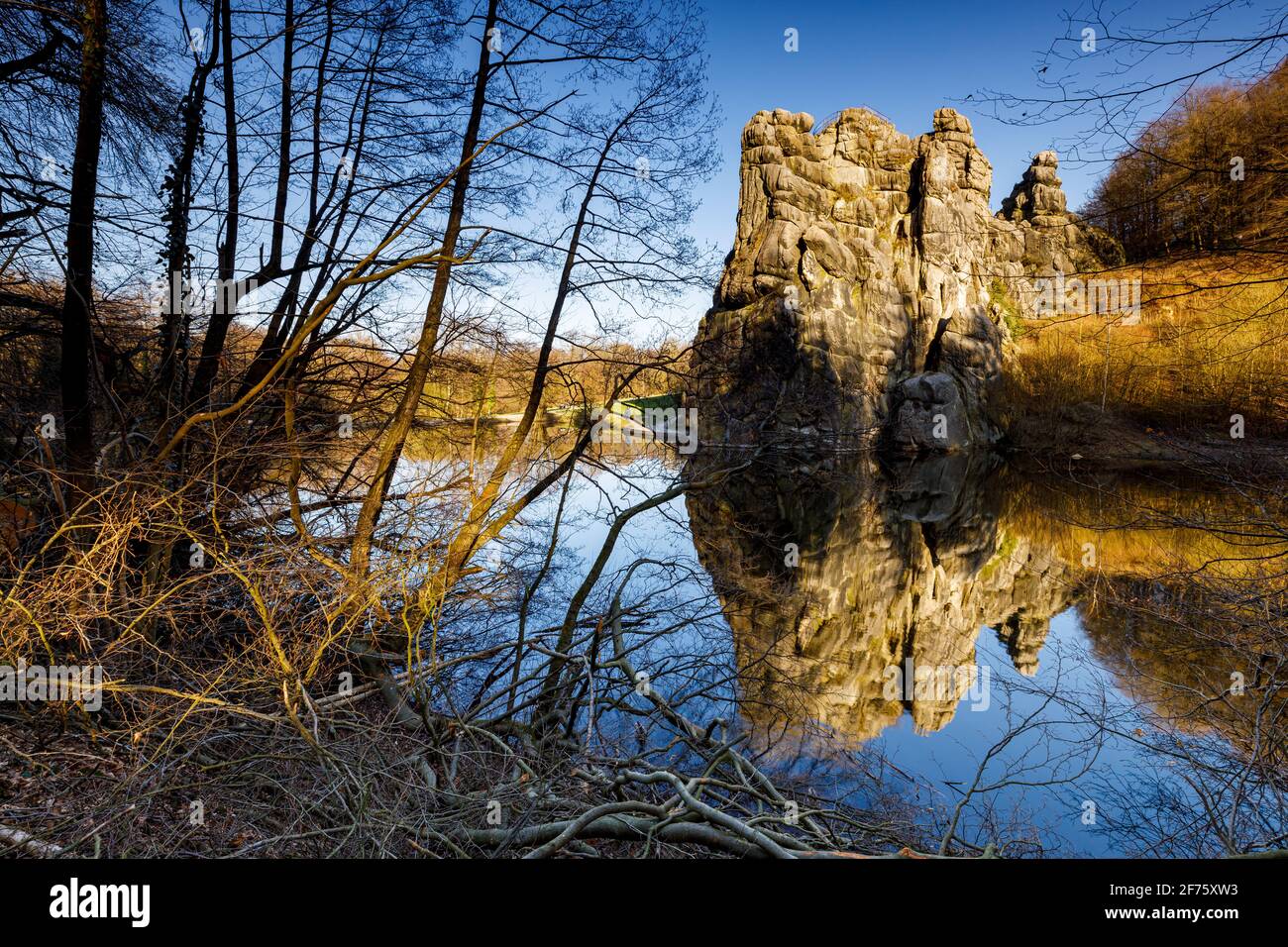 The Externsteine rock formation in the Teuteburg Forest in Germany ...